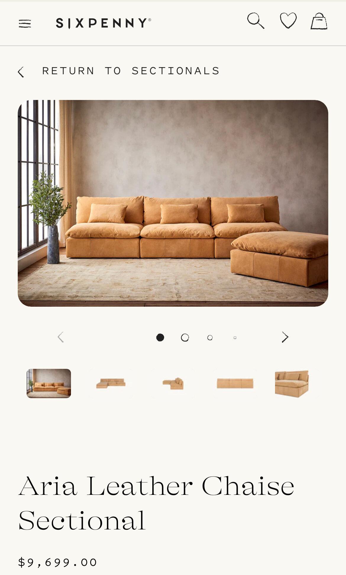 Aria Leather Chaise Sectional, 4 Piece Sectional at 1stDibs