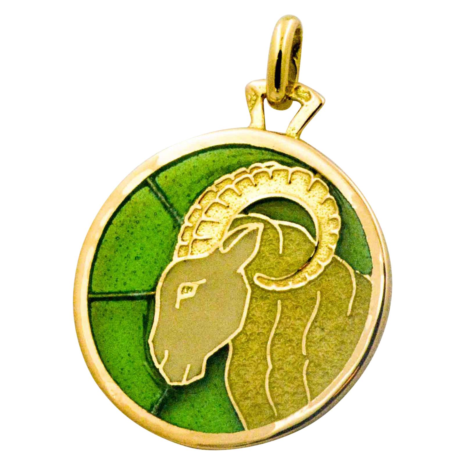 Aries Plique a Jour Pendant 18 Karat Yellow Gold at 1stDibs