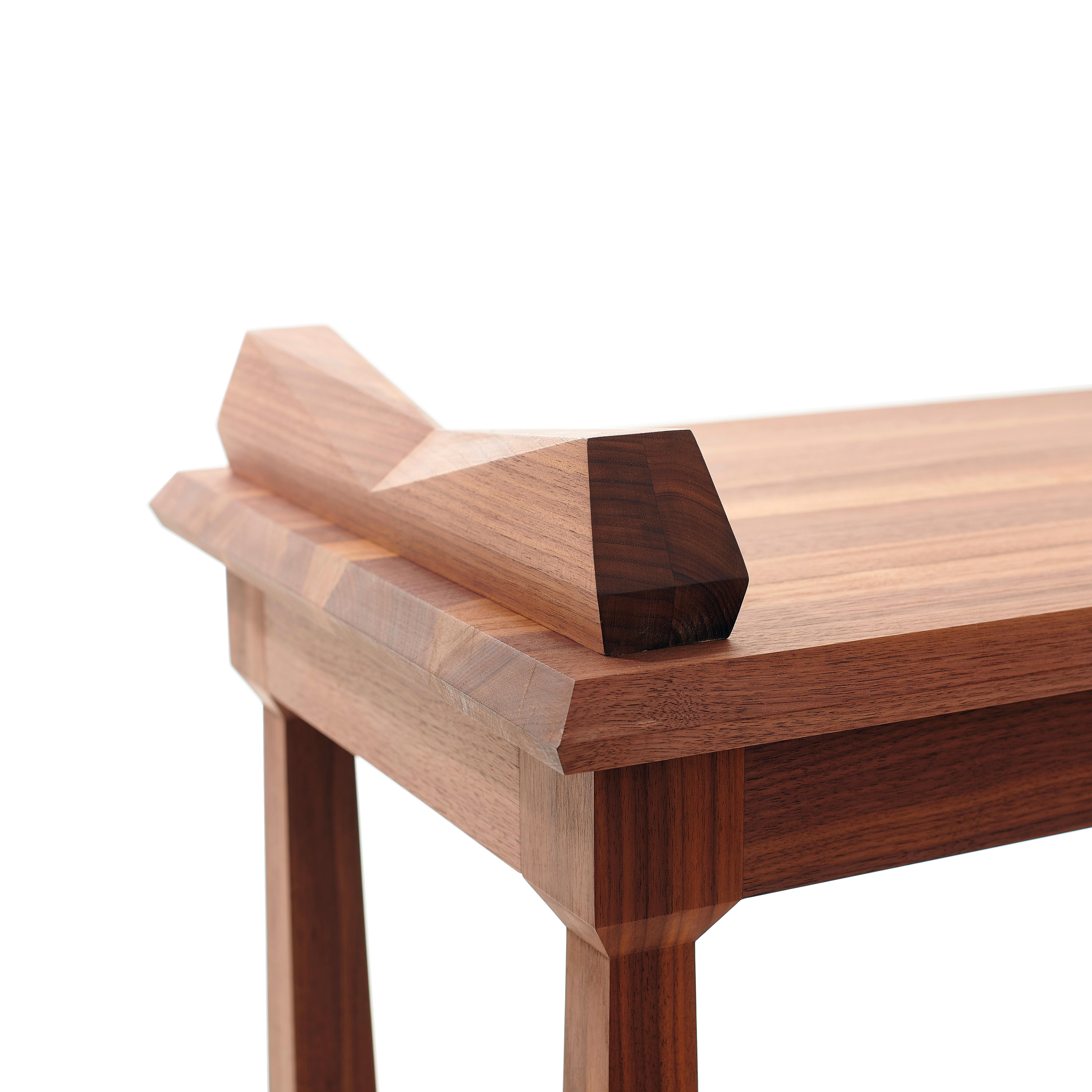 Neoclassical Cubist Polygonal Walnut Bench Faceted Classic Contemporary ...