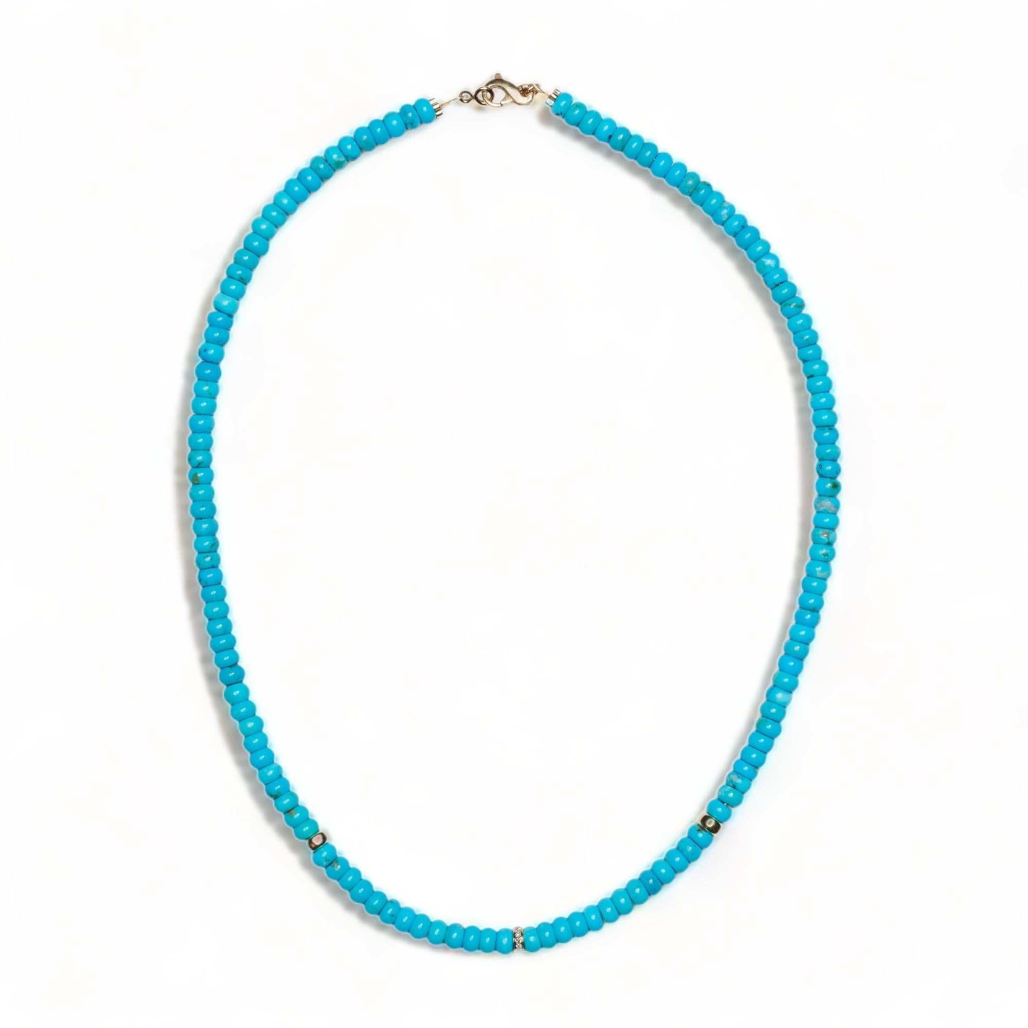 Blue Sleeping Beauty Turquoise Diamond Necklace in 14K Yellow Gold For ...