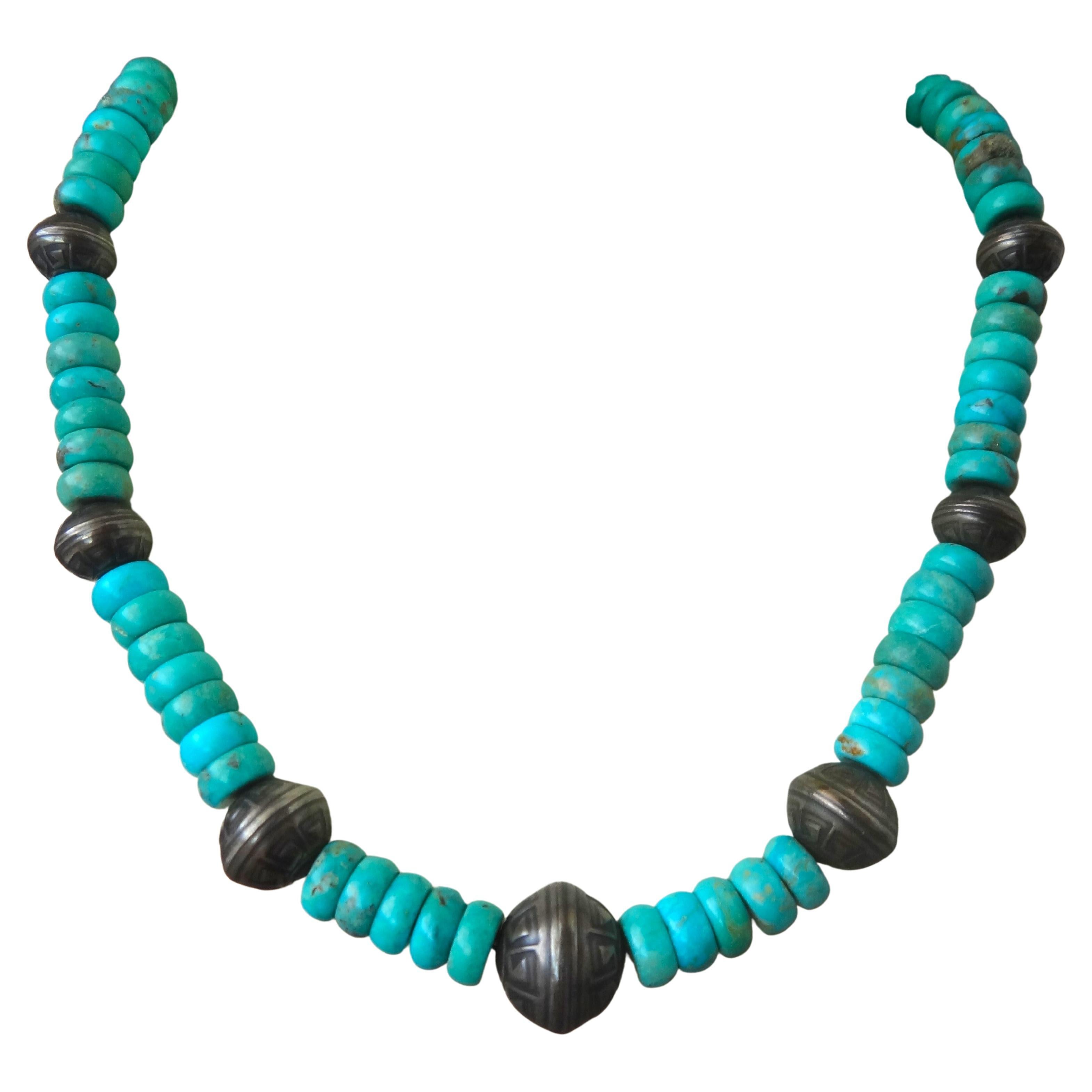 Southwestern Vintage Green Turquoise Necklace For Sale at 1stDibs