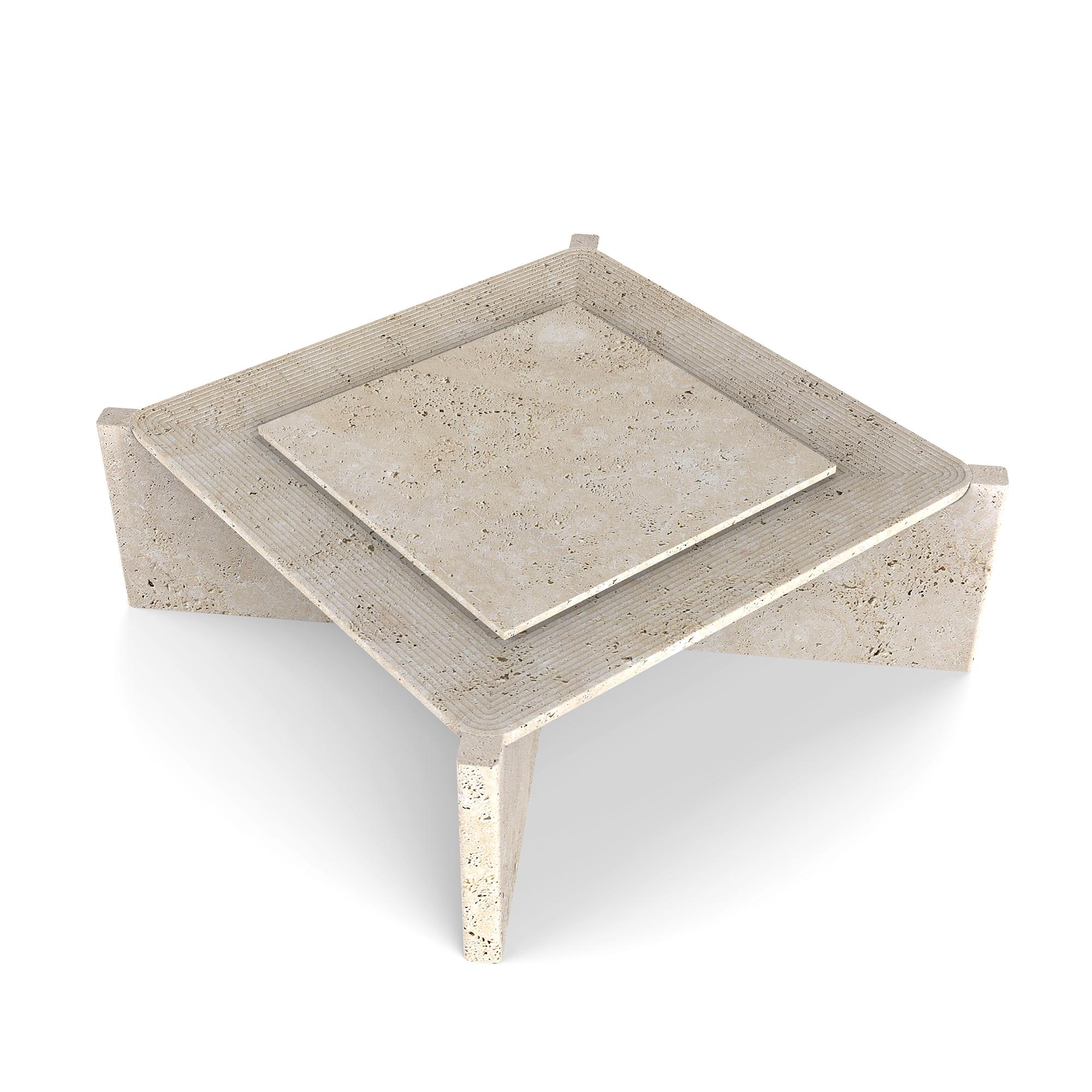 Arkhe No 2 Coffee Table Square Travertine, Modern Sculptural by Fulden ...