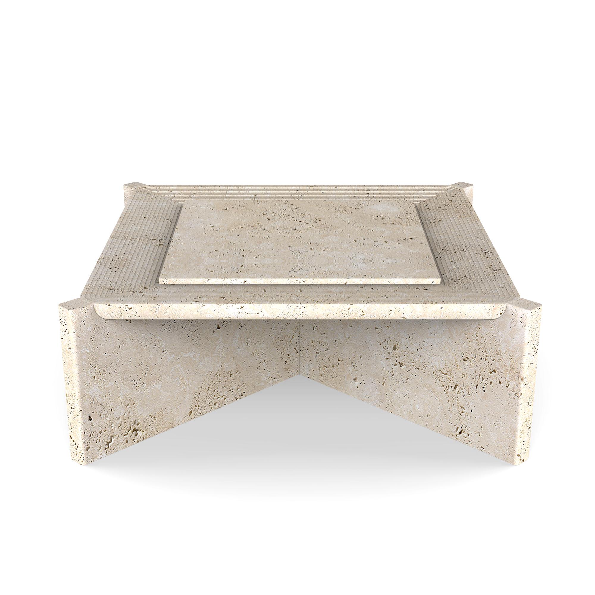 Arkhe No 2 Coffee Table Square Travertine, Modern Sculptural by Fulden ...
