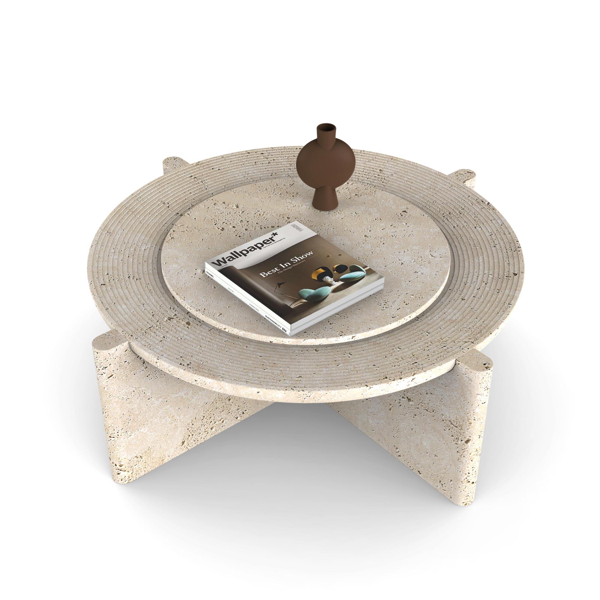 Arkhe No 2 Coffee Table Travertine, Modern Sculptural Round by Fulden ...