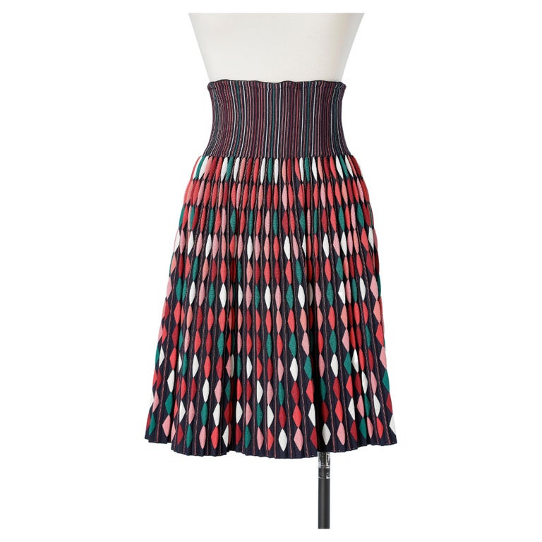 Arlequin jacquard pleated knit skirt AlaÏa For Sale at 1stDibs