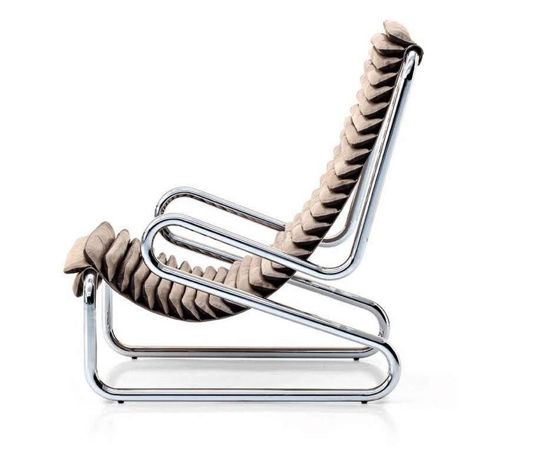 Armadillo Armchair in Cream Fabric Seat with Chrome Frame by Busnelli ...