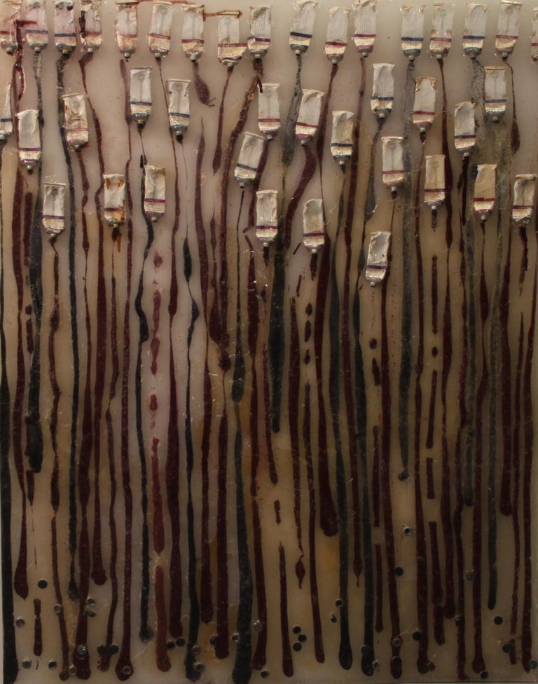 Arman - Red and blue paint tubes. Mixed Media For Sale at 1stDibs