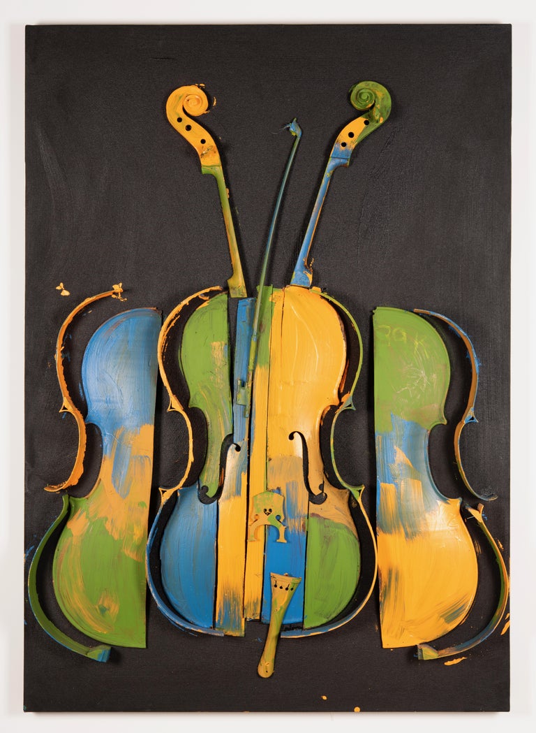 Arman - Arman, Untitled, Wood (cello), Acrylic Paint on Canvas, 2004 ...