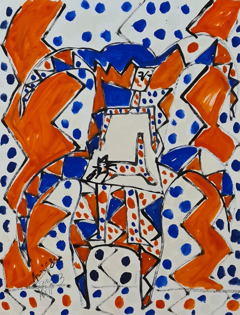 Armand Avril - Femme et Son Chat For Sale at 1stDibs