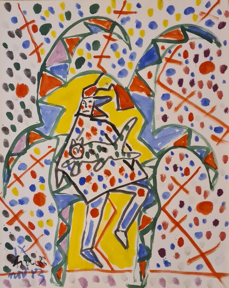 Armand Avril - Harlequin, Femme et son Chat For Sale at 1stDibs