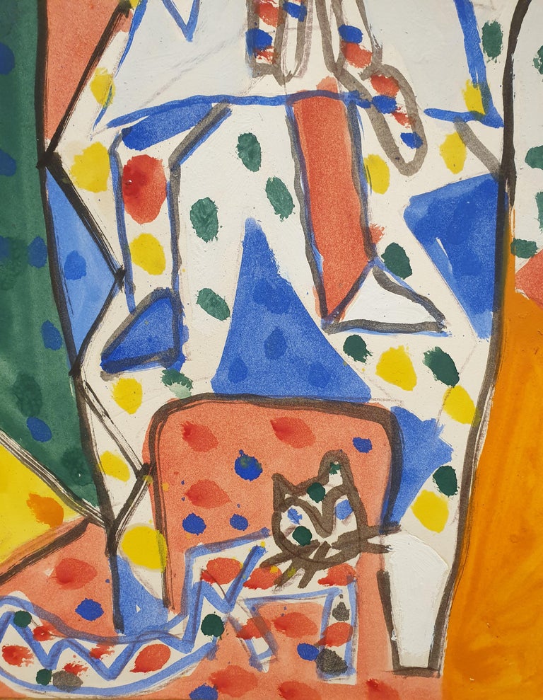 Armand Avril - Seated Lady with Cats. Abstract Expressionist Oil on ...