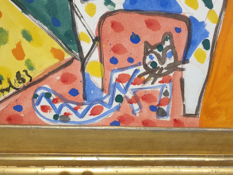 Armand Avril - Seated Lady with Cats. Abstract Expressionist Oil on ...