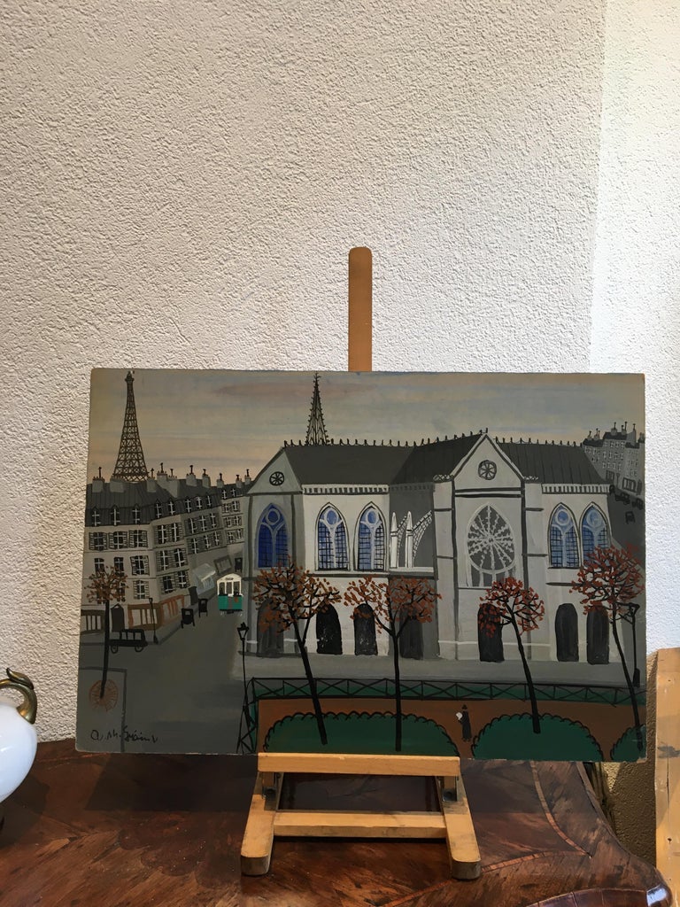 Armand Marie Guerin - Church and the Eiffel Tower, Paris For Sale at ...