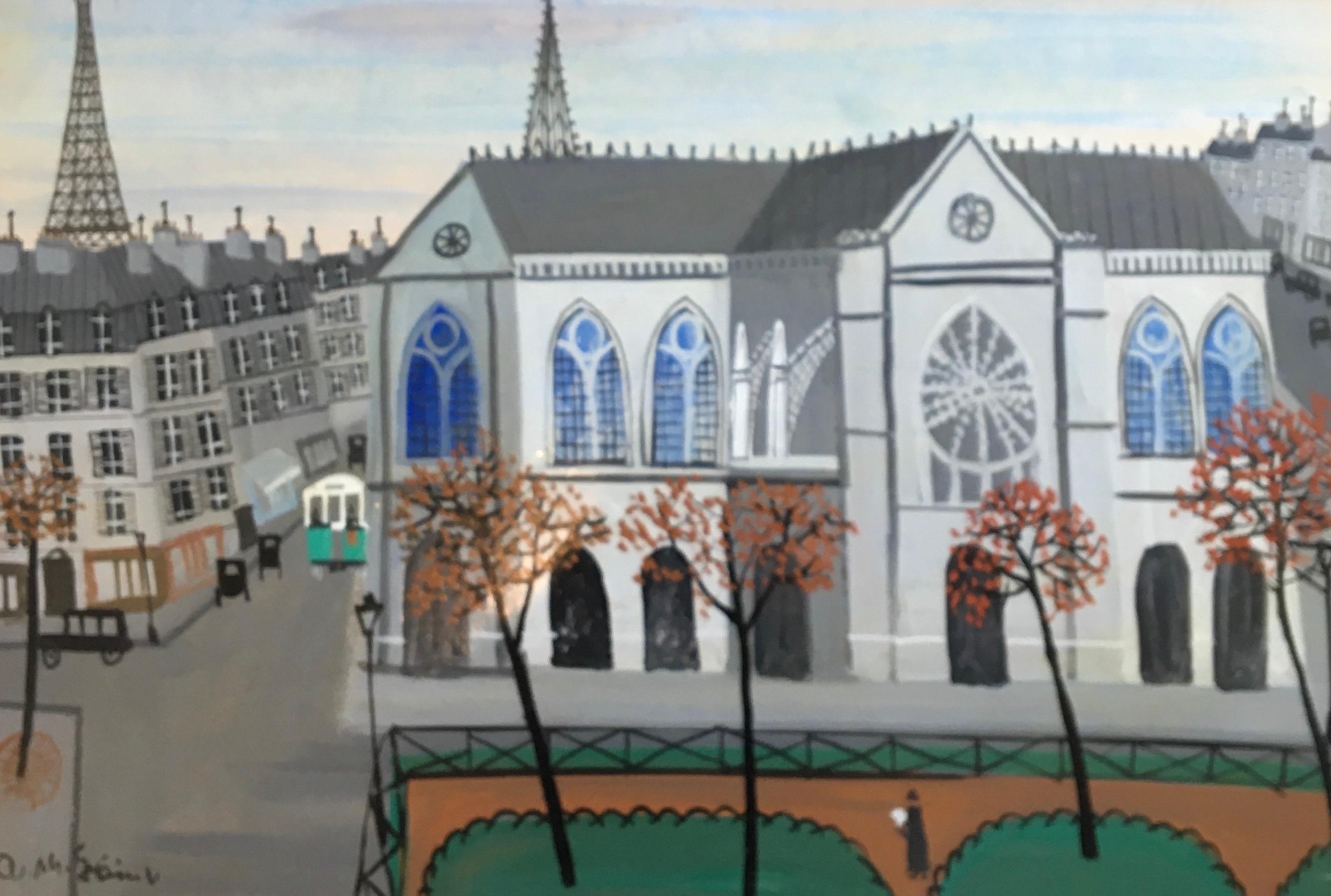 Armand Marie Guerin - Iglesia y Torre Eiffel, París en venta en 1stDibs