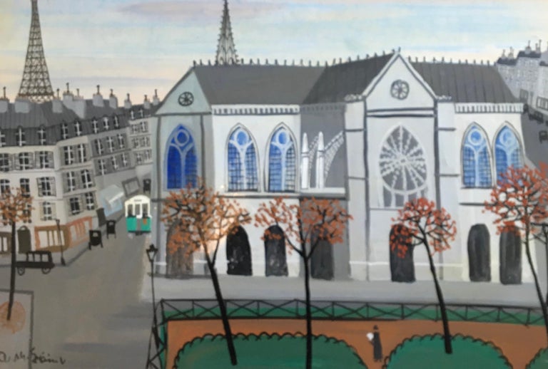 Armand Marie Guerin - Church and the Eiffel Tower, Paris For Sale at ...