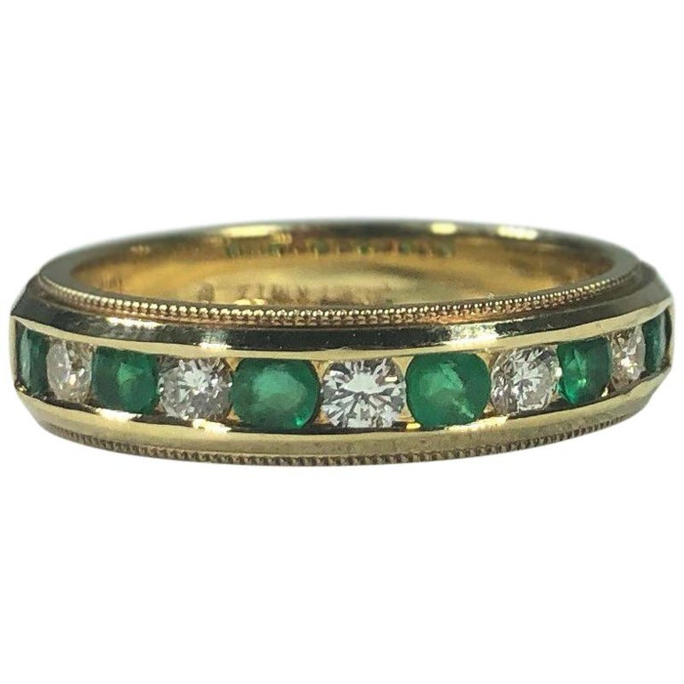 Armandi 18 Karat Yellow Gold Diamonds and Emeralds Stacking Band at ...