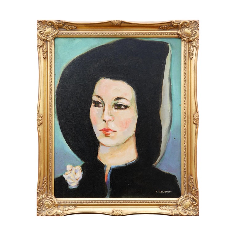 Armando - Teal-Toned Abstract Figurative Portrait of Woman with a Black ...