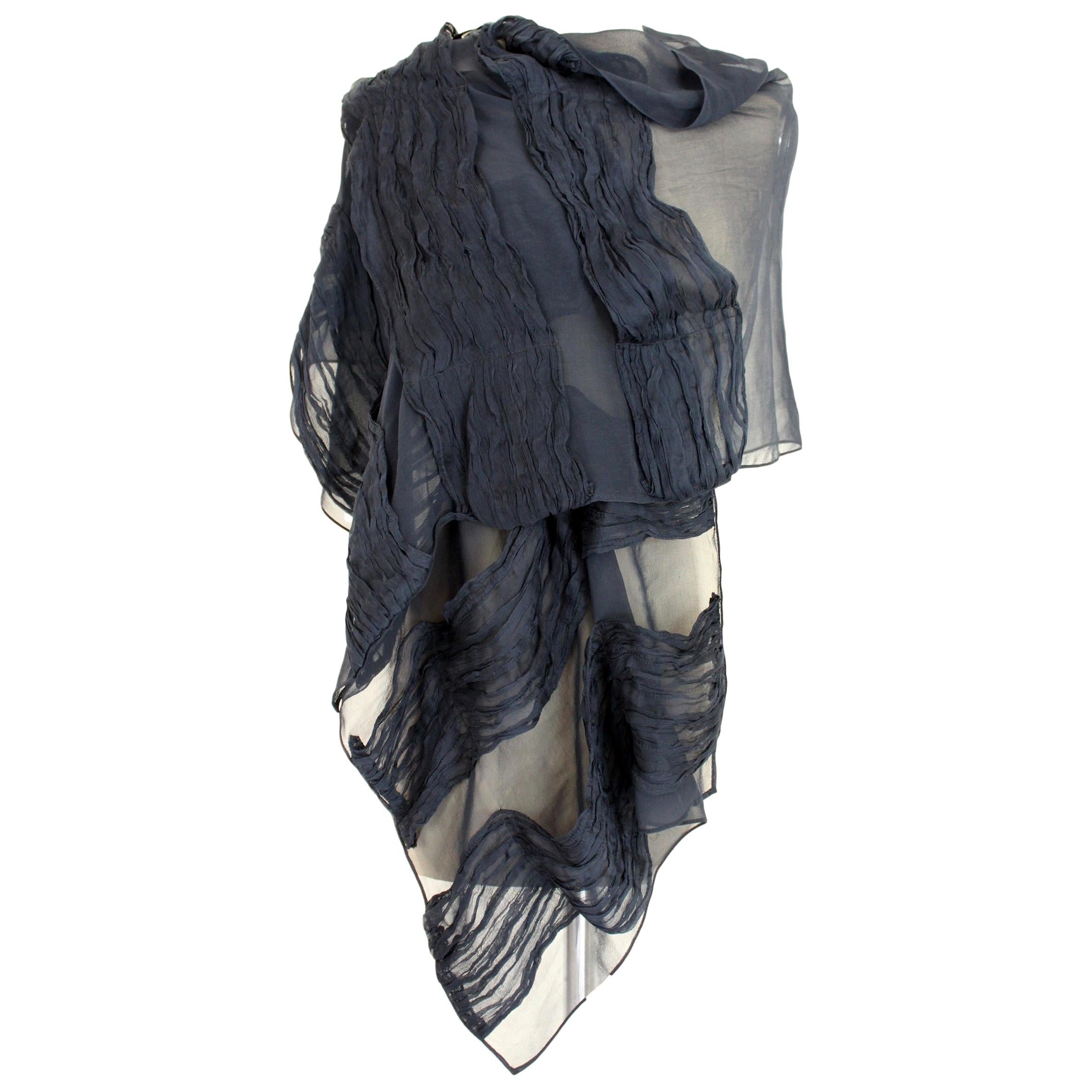 Armani Collezioni Blue Silk Transparent Drapes Evening Scarf at 1stDibs ...