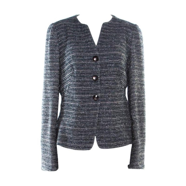 Armani Collezioni Metallic Blue Striped Fuzzy Blazer L For Sale at 1stDibs