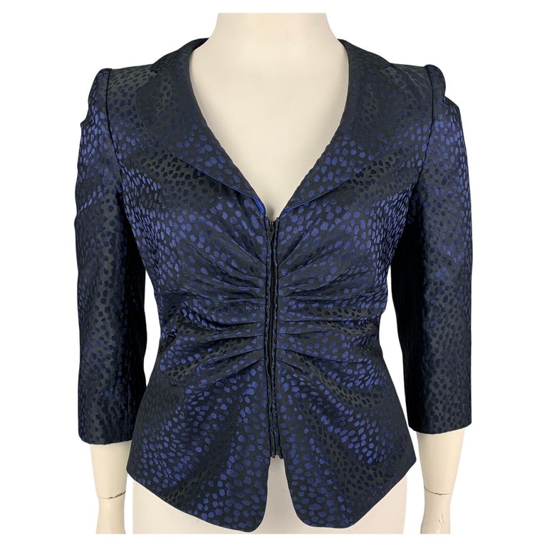 ARMANI COLLEZIONI Size 12 Black Blue Polyester Dots Jacket Blazer For ...