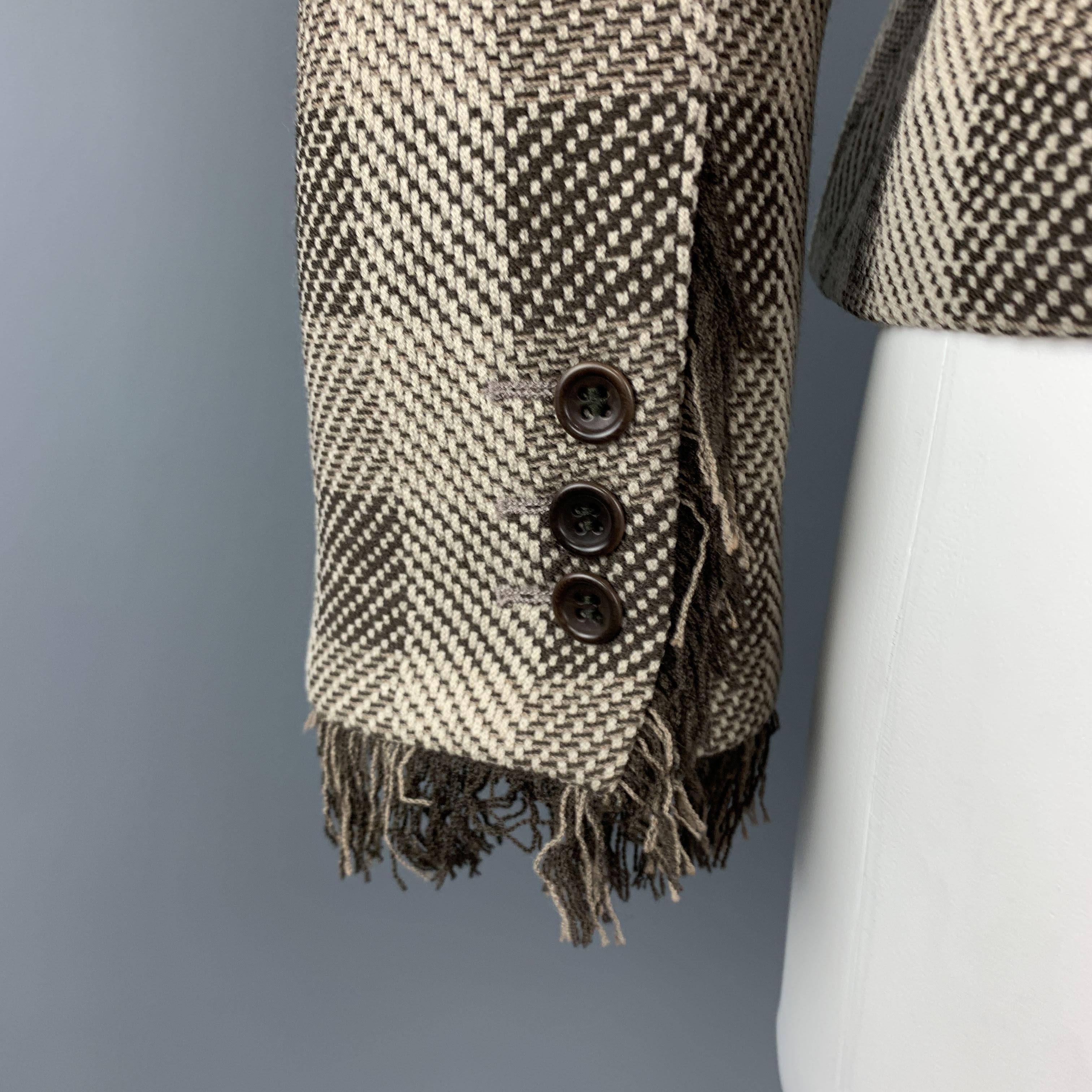 ARMANI COLLEZIONI Size 8 Taupe and Brown Plaid Fringe Trim Jacket For ...