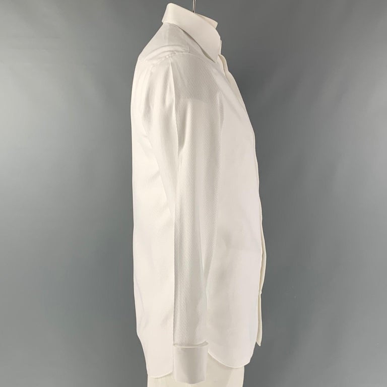 ARMANI COLLEZIONI Size L White Stripe Cotton French Cuff Long Sleeve ...