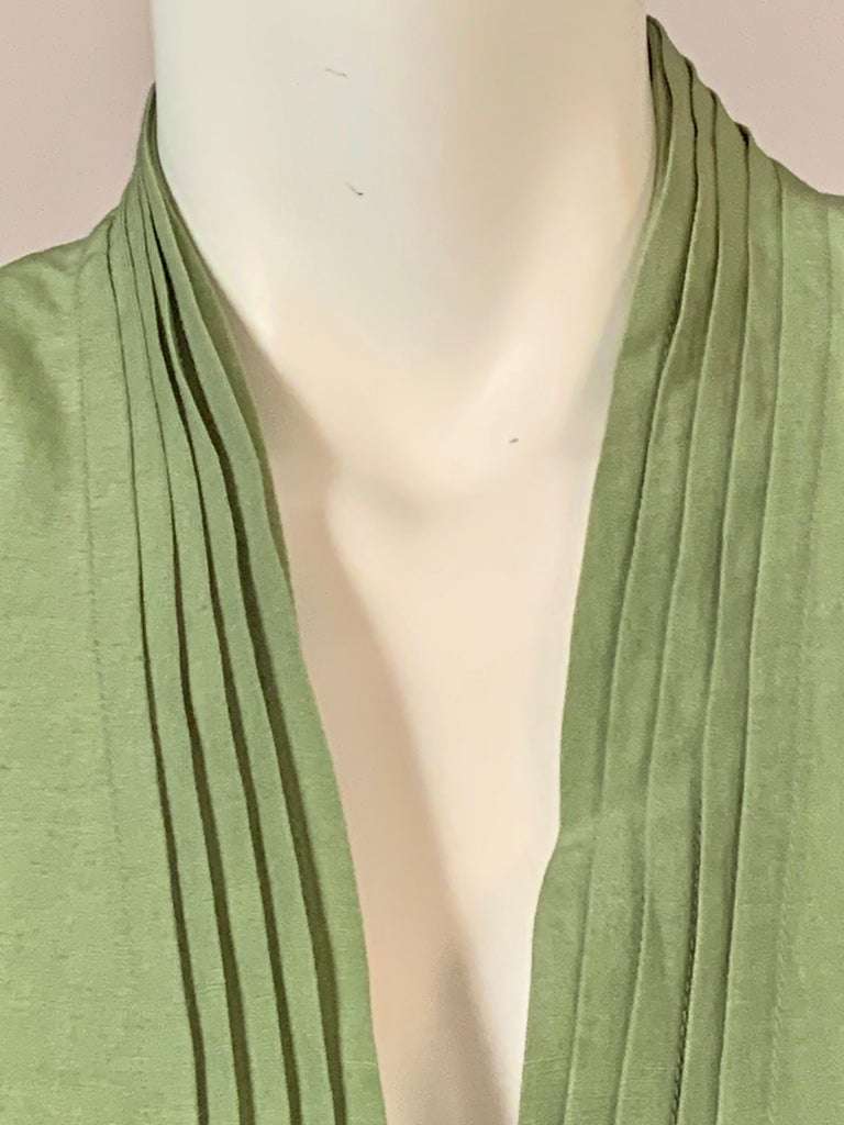 Armani Green Linen and Silk Blend Jacket with Pleated Collar and Cuffs ...