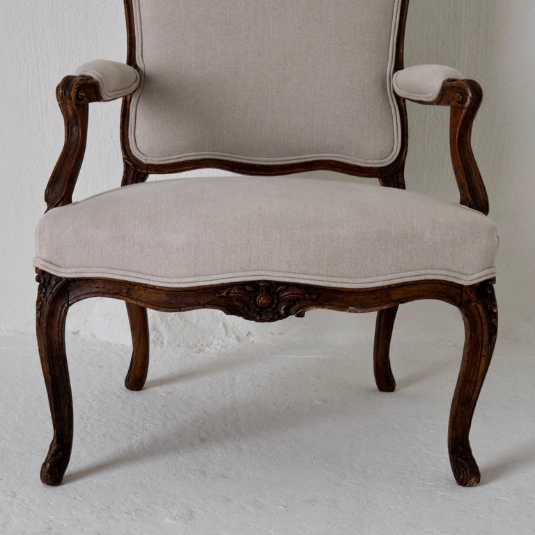 Armchair French Rococo Brown Beige Linen, France at 1stDibs