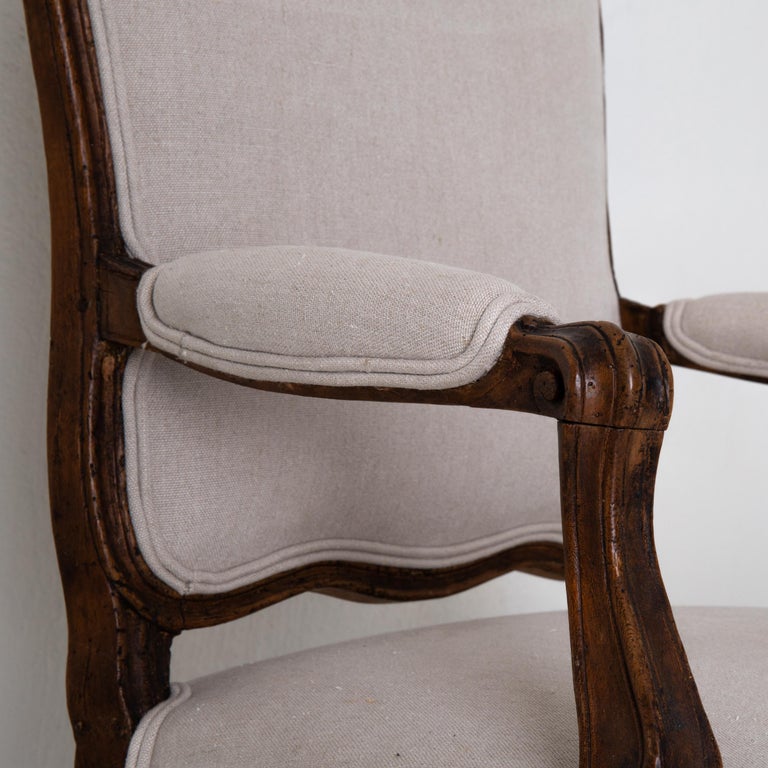 Armchair French Rococo Brown Beige Linen, France at 1stDibs