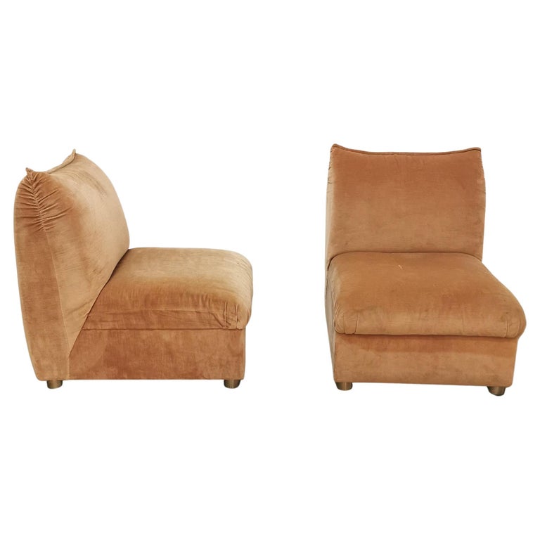 Armchairs Smooth Velvet Camel Color Midcentury Attributed to Cassina ...
