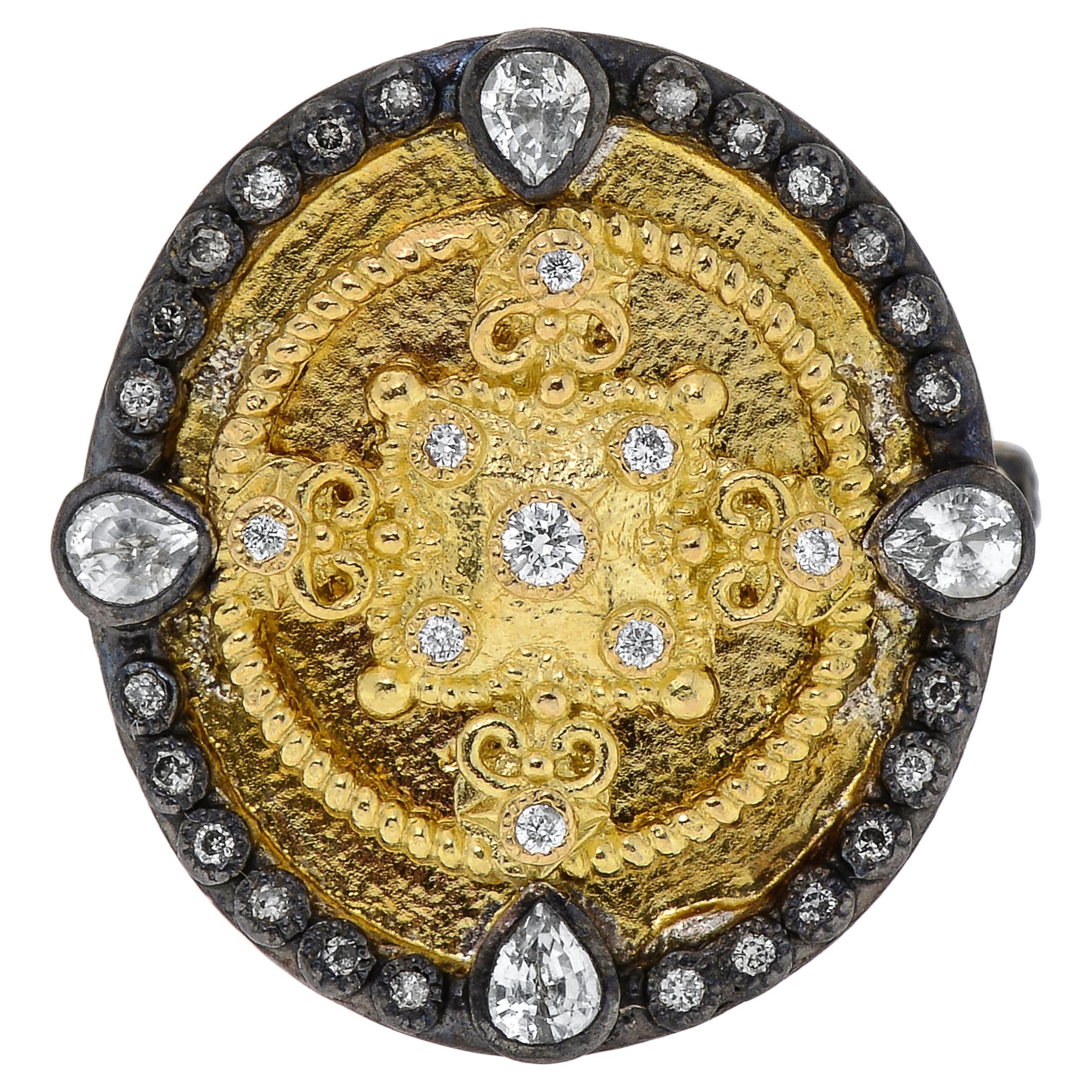 Armenta Heraldry S. and 18k Gold, Diamond and Sapphire Oval Ring For ...