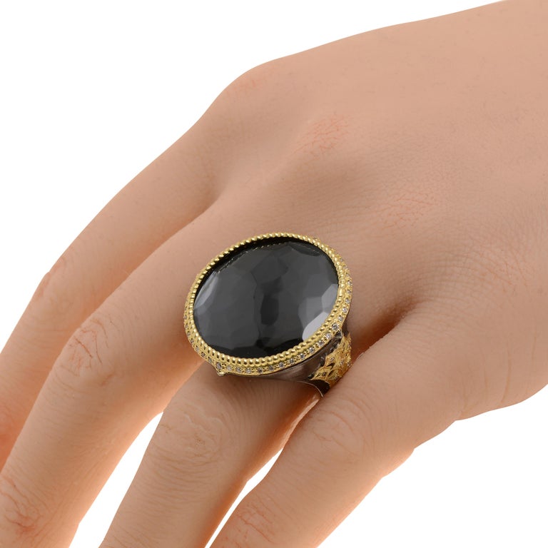 Armenta Old World 18k Gold and S. Silver Hematite, Diamond Cocktail Ring For Sale at 1stDibs