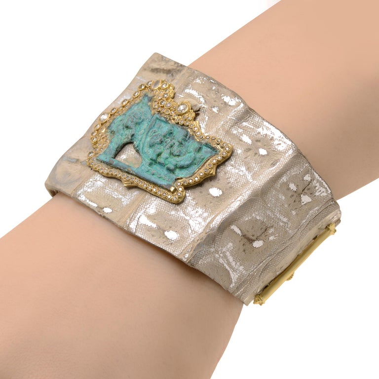 Armenta Sueno 18k Yellow Gold, Diamond and Sapphire Caiman Cuff ...