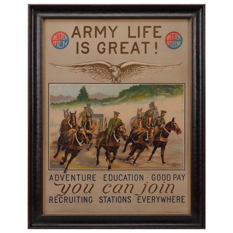 U.S. Army Antique Recruitment Poster, "Army Life is Great" by H.R ...