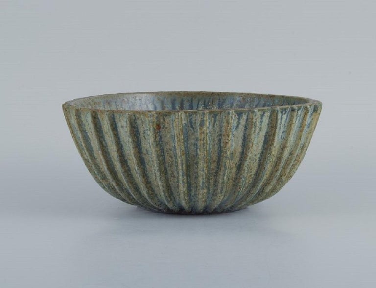 Arne Bang, Large Stoneware Table Bowl with Fluted Body, 1930s/1940s For ...