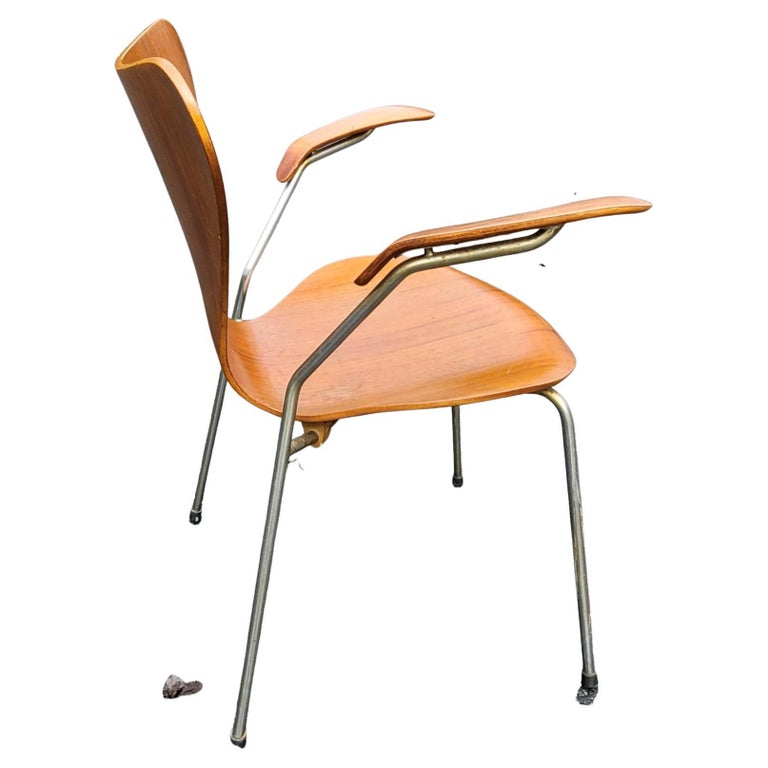 Arne Jacobsen for Fritz Hansen Danish Mid-Century Teak Ant Armchairs, a ...