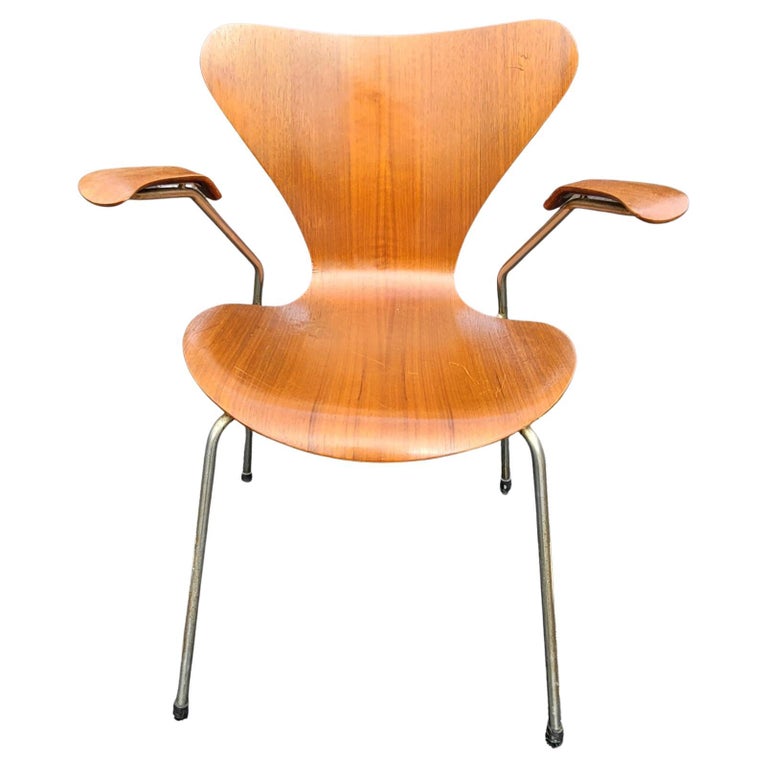 Arne Jacobsen for Fritz Hansen Danish Mid-Century Teak Ant Armchairs, a ...