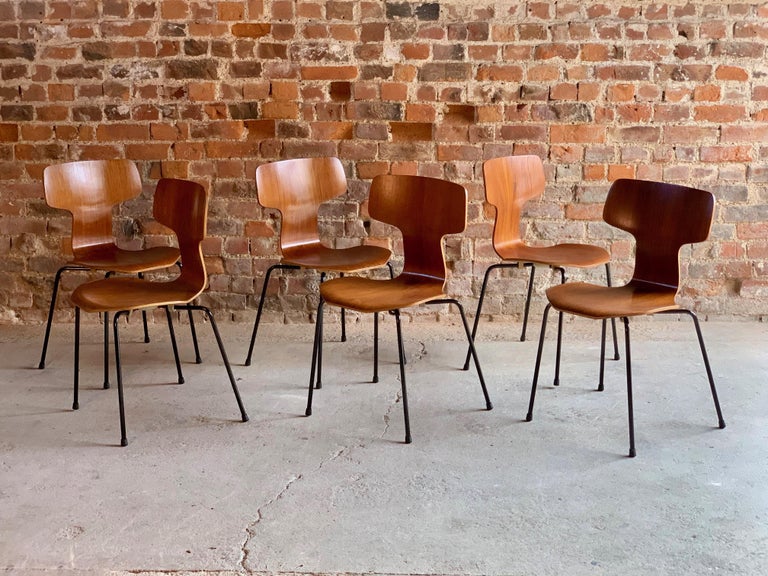 Arne Jacobsen Hammer Chairs for Fritz Hansen Model 3103 Set of Six ...