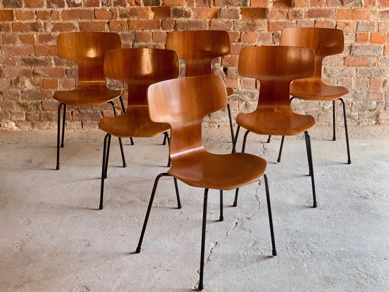Arne Jacobsen Hammer Chairs for Fritz Hansen Model 3103 Set of Six ...