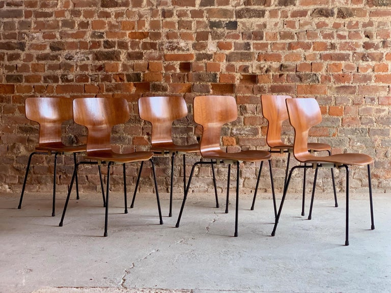 Arne Jacobsen Hammer Chairs for Fritz Hansen Model 3103 Set of Six ...