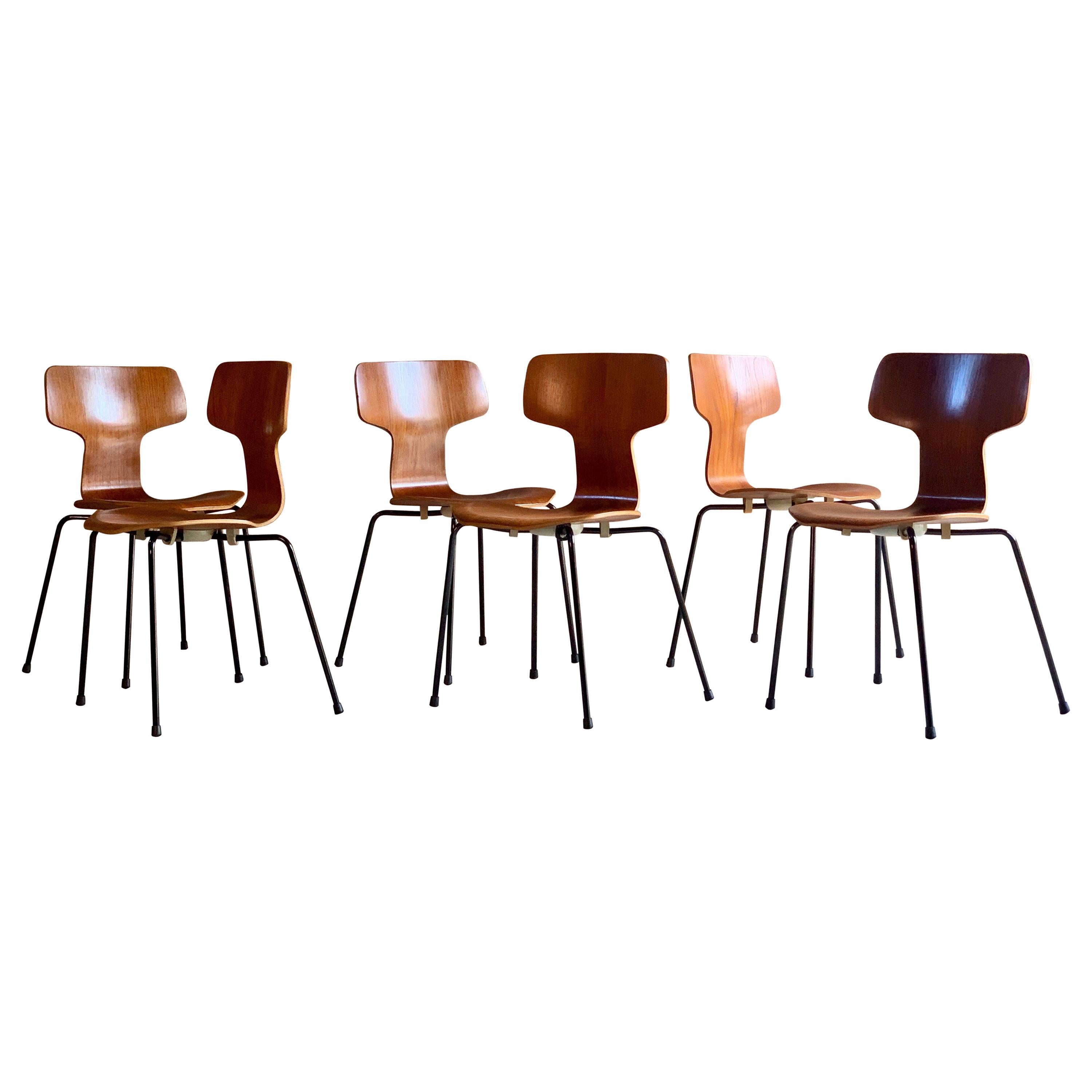 Arne Jacobsen Hammer Chairs for Fritz Hansen Model 3103 Set of Six ...