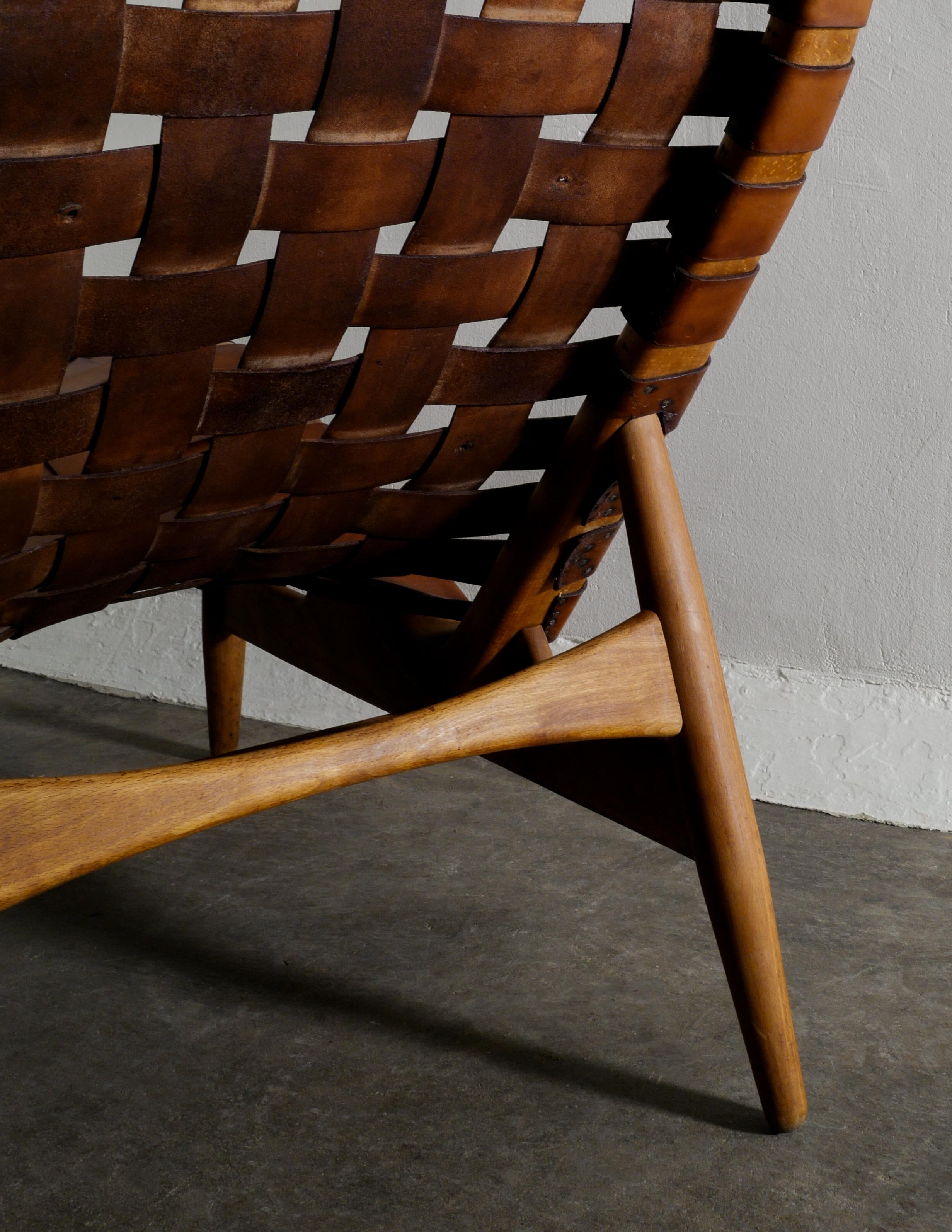 Arne Vodder Ash and Leather Chaise Lounge Chair Produced by Bovirke ...