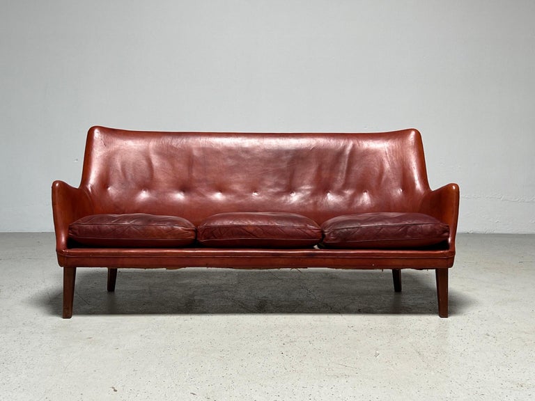 Arne Vodder Sofa in Original Patinated Leather at 1stDibs