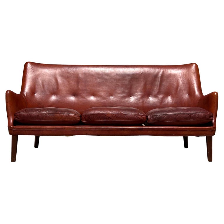 Arne Vodder Sofa in Original Patinated Leather at 1stDibs