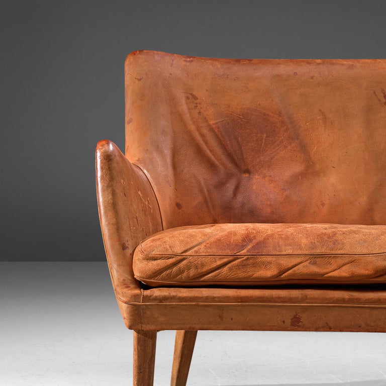 Arne Vodder Sofa in Patinated Cognac Leather For Sale at 1stDibs