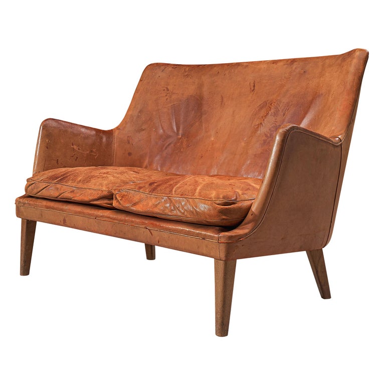 Arne Vodder Sofa in Patinated Cognac Leather For Sale at 1stDibs