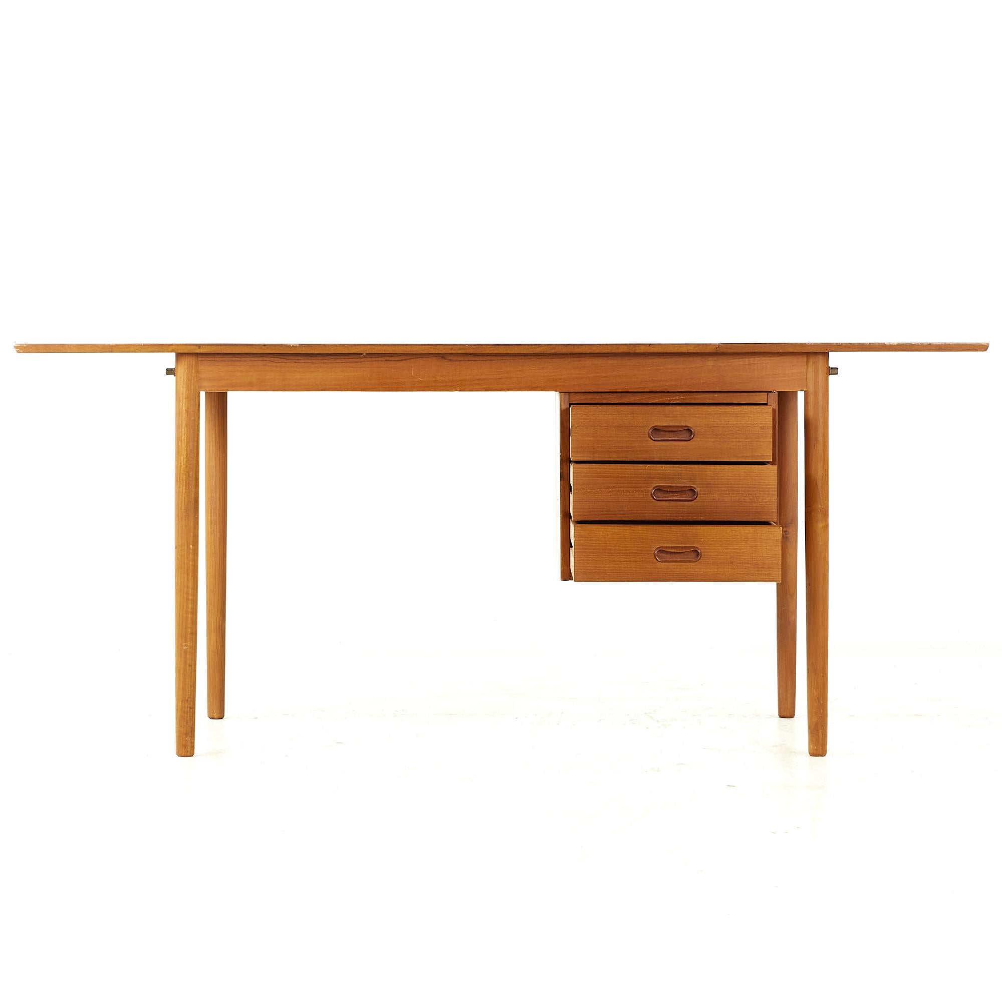 Arne Vodder Style Midcentury Teak Drop Leaf Desk For Sale at 1stDibs