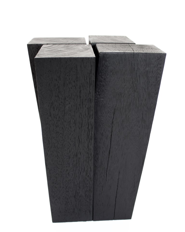 Arno Declercq Belgian Oak Wood Shou Sugi Ban Four Legs Side Table or Stool For Sale at 1stDibs