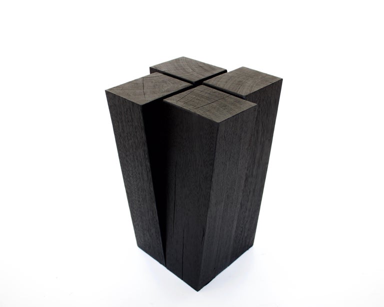 Arno Declercq Belgian Oak Wood Shou Sugi Ban Four Legs Side Table or Stool For Sale at 1stDibs