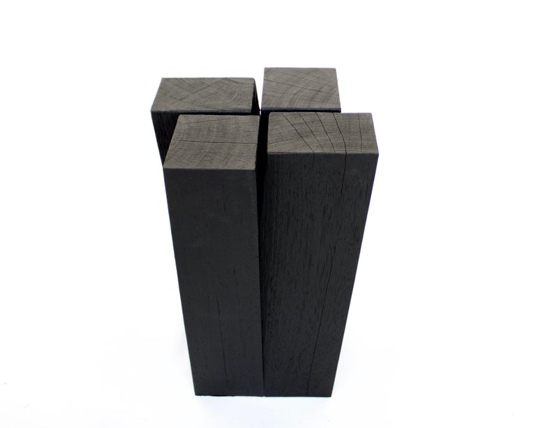 Arno Declercq Belgian Oak Wood Shou Sugi Ban Four Legs Side Table or Stool For Sale at 1stDibs